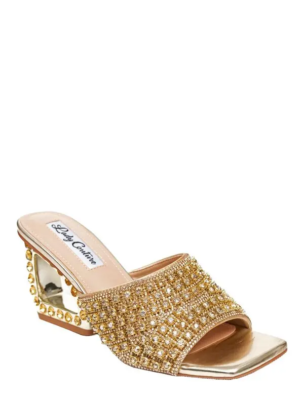 LADY COUTURE Rhinestone Jewel Heel Slides - Gold