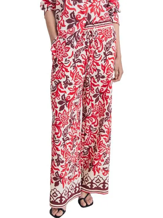 Mango Mixed Print Drawstring Pants - Off White