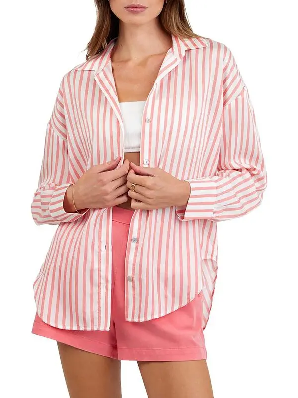 Bella Dahl Stripe Oversize Button-up Shirt - Wild Coral