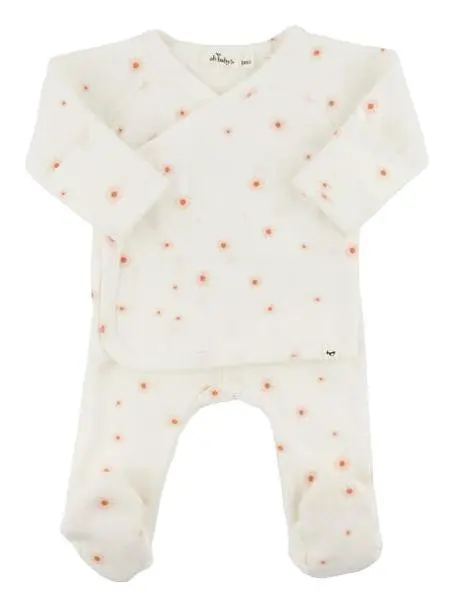 OH BABY! Twinkle Mini Daisies Pointelle Wrap Top Set - Snow