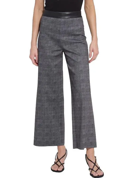Lyssé High Waist Ankle Wide Leg Ponte Pants - Charcoal Glen Plaid
