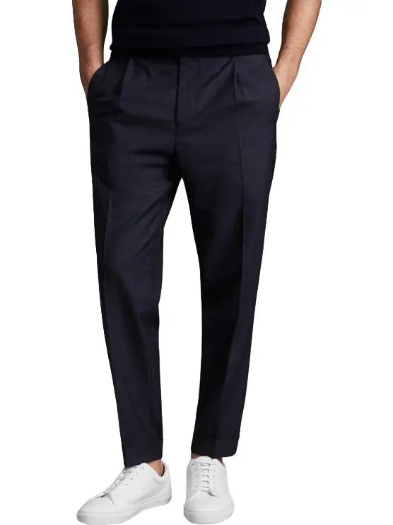 REISS Pleated Recycled Polyester Blend Trousers - Navy