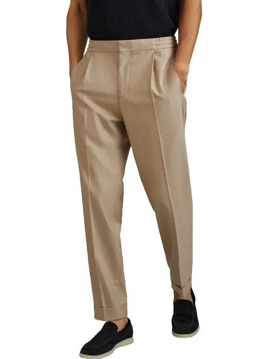 REISS Relaxed Tapered Pleated Pants - Soft Camel Brown