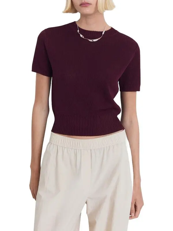 Mango Cropped Short-sleeve Sweater - Burgundy