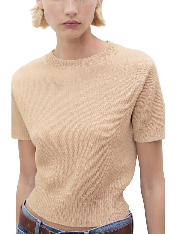 Mango Cropped Short-sleeve Sweater - Light/pastel Grey
