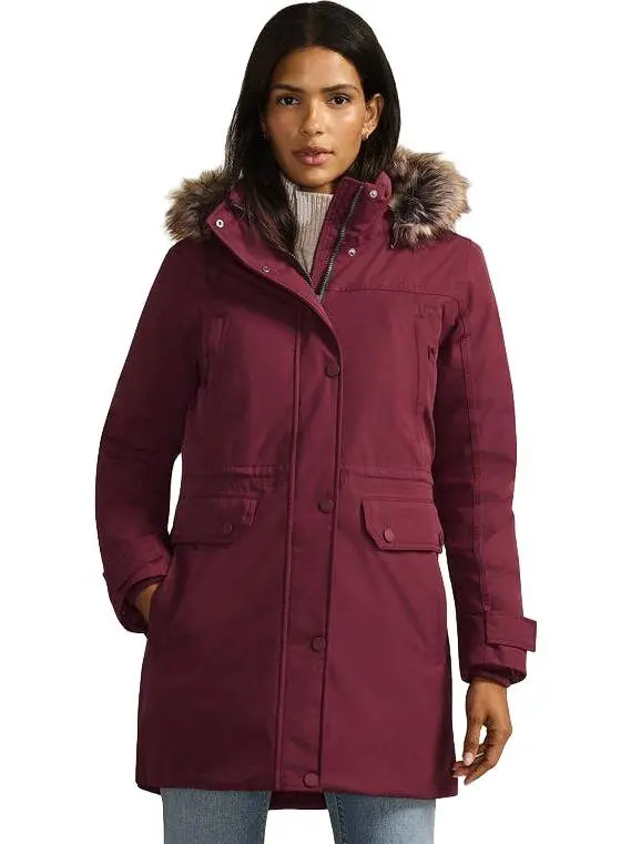 LANDS' END Expedition Waterproof Down Winter Parka With Faux Fur Hood - Burgundy Spritz