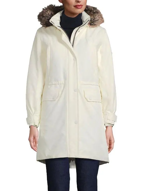 LANDS' END Expedition Waterproof Down Winter Parka With Faux Fur Hood - Ivory