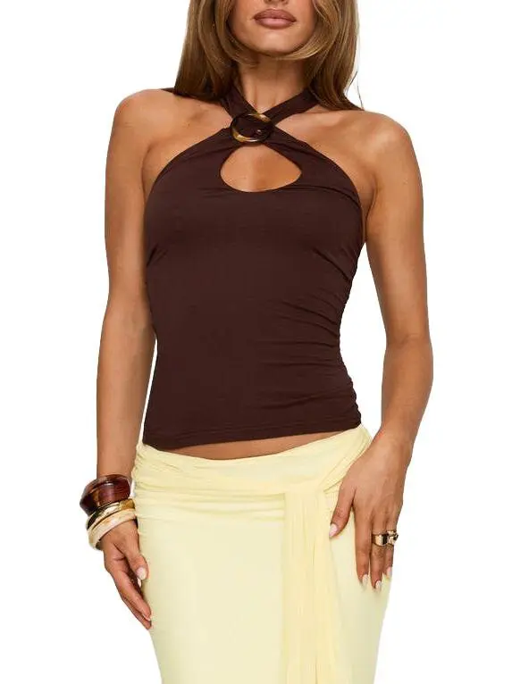 Princess Polly Halter Neck Knit Top - Chocolate