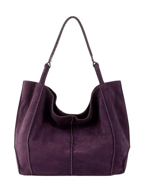 THE SAK Los Feliz Large Leather Tote Bag - Aubergine Suede