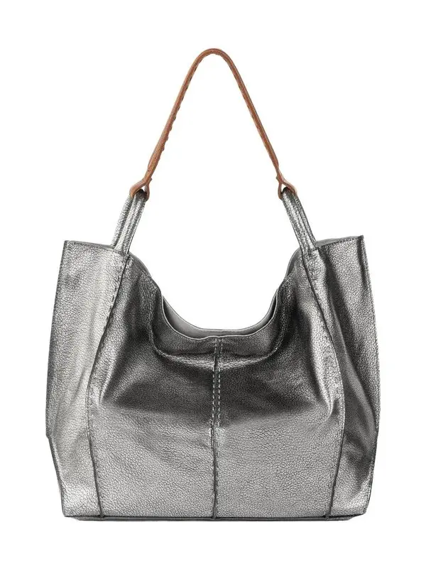 THE SAK Los Feliz Large Leather Tote Bag - Dark Silver