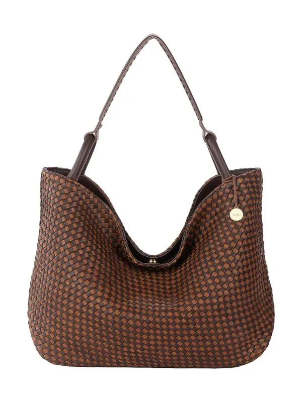 THE SAK Los Feliz Large Leather Tote Bag - Woven Mahogany Cognac