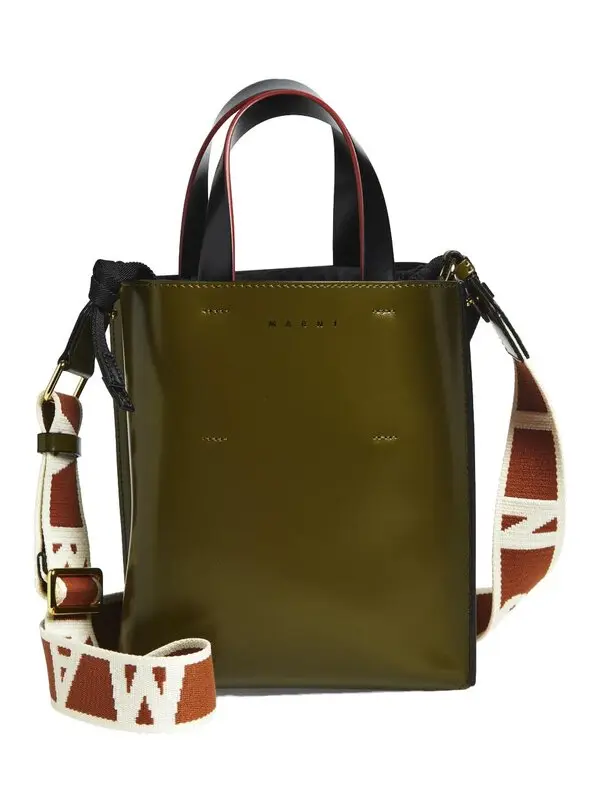 Marni Mini Museo Colorblock Leather Tote - 302 - Olive/green