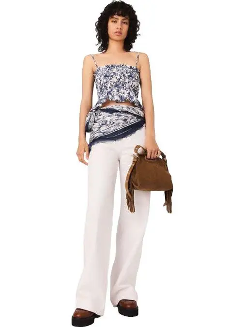 Maje Fruit Print Smocked Top - Blue Fruits Print