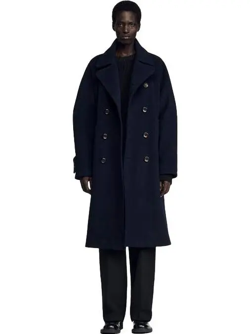 Sandro Double-breasted Wool Coat - Navy Blue