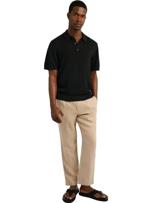 Onia Silk Ribbed Knit Polo - Black