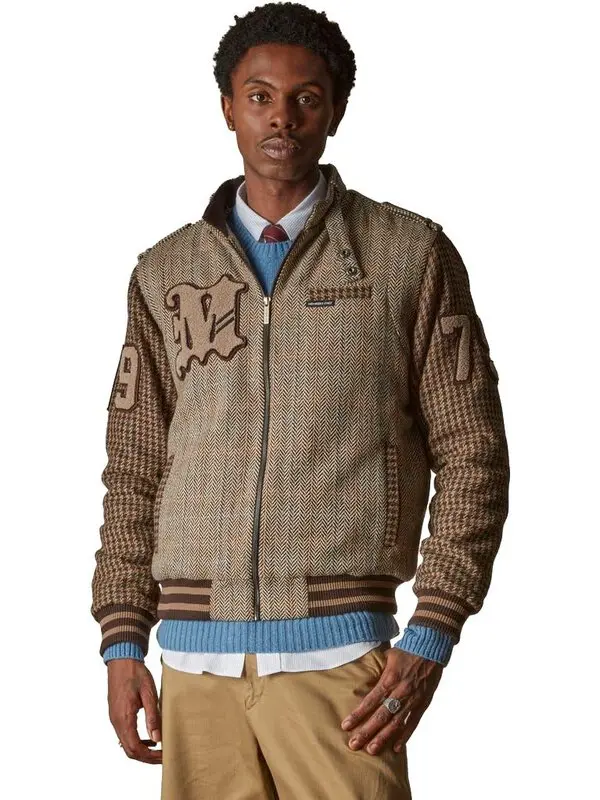 MEMBERS ONLY Tweed Wool Blend Varsity Jacket - Beige