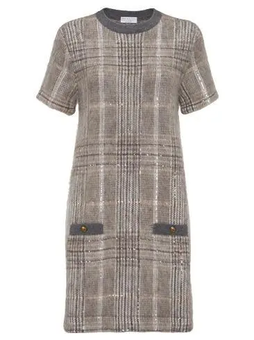 Brunello Cucinelli Jacquard Check Dress - Grey