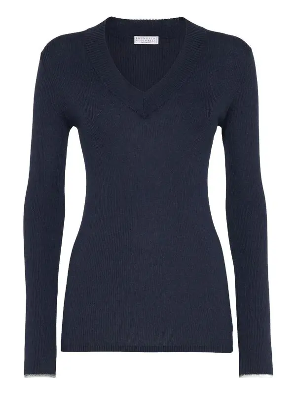 Brunello Cucinelli Lightweight V-neck Sweater - Navy Blue