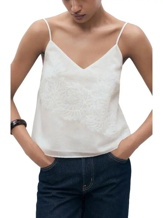Mango Lace Trim Camisole - Off White