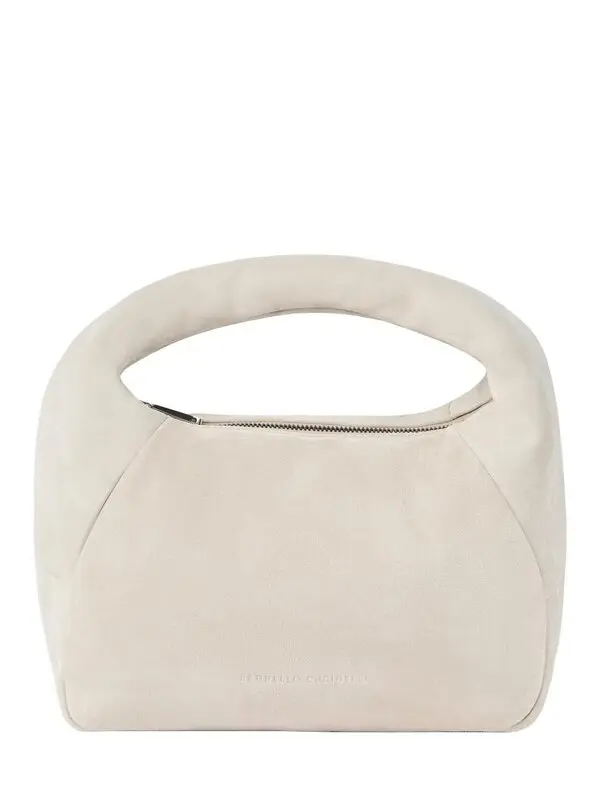 Brunello Cucinelli Small Suede Hobo Bag - Ecru