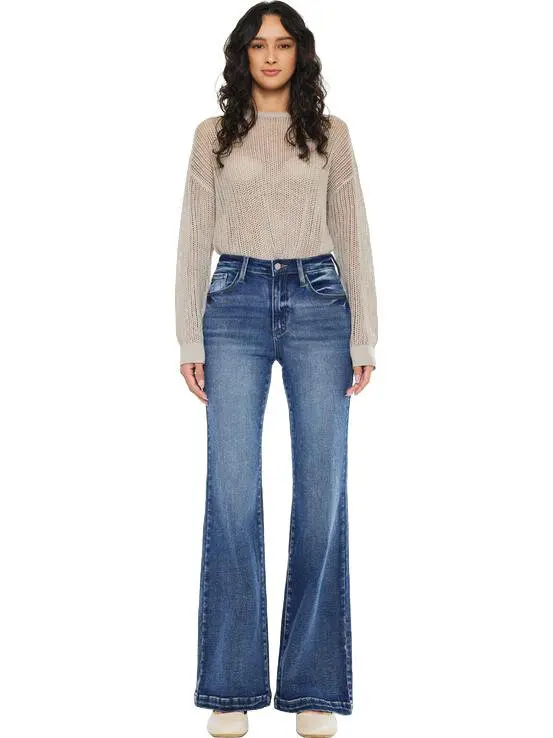 KANCAN High Rise Wide Leg Flare Jeans - Dark Wash
