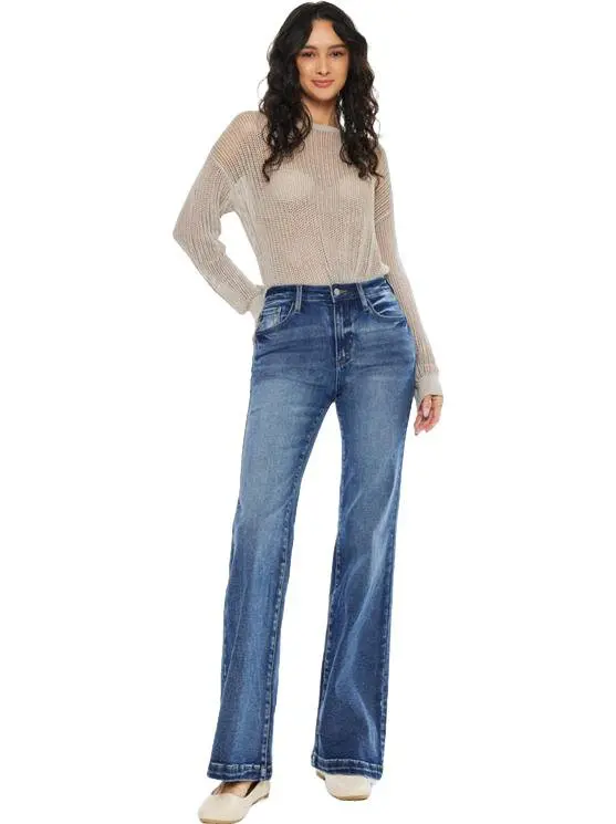 KANCAN High Rise Wide Leg Flare Jeans - Dark Wash