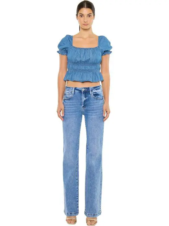 KANCAN High Rise Wide Leg Flare Jeans - Medium Wash