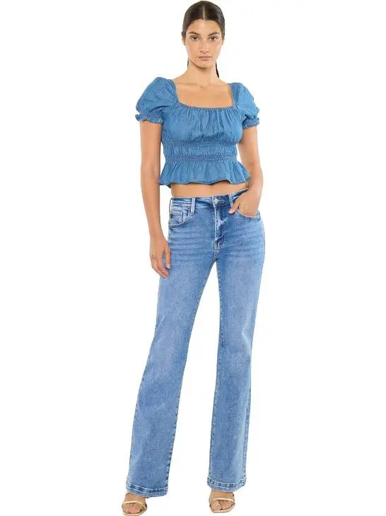 KANCAN High Rise Wide Leg Flare Jeans - Medium Wash