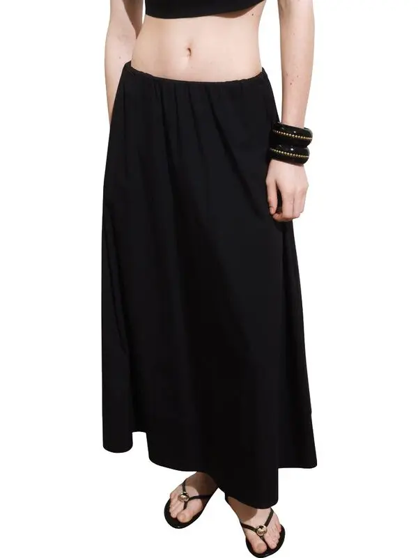 Mango Flared Cotton Midi Skirt - Black