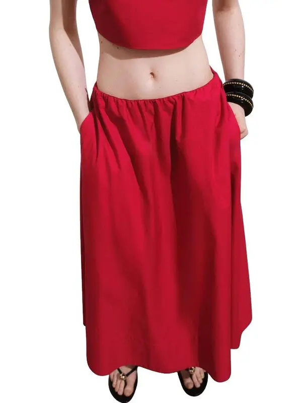 Mango Flared Cotton Midi Skirt - Red