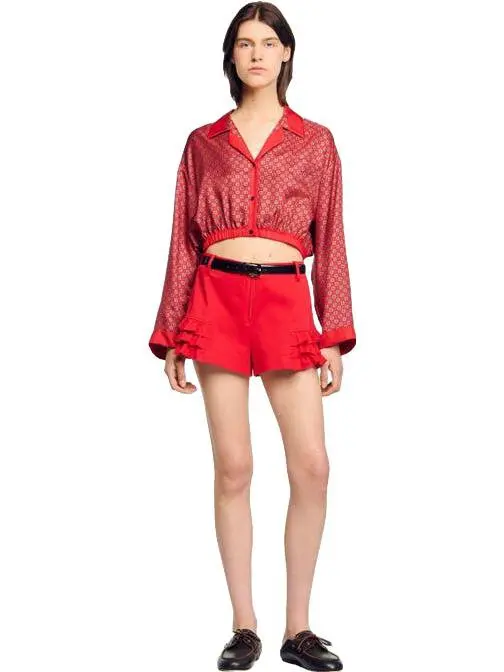Sandro Scarf Print Cropped Shirt - Red /pink
