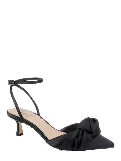 Badgley Mischka Favor Ankle Strap Kitten Heel Pumps - Black Satin