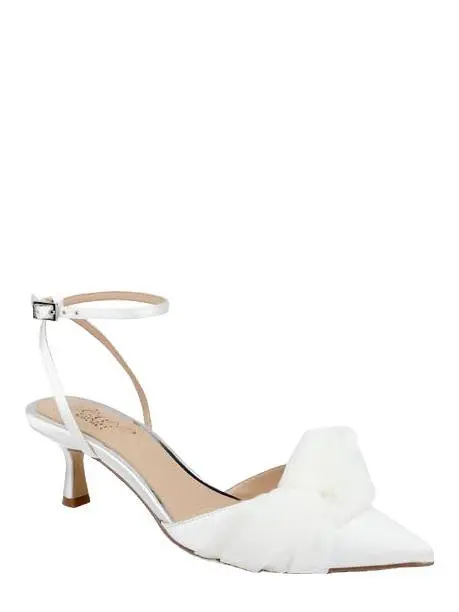 Badgley Mischka Favor Ankle Strap Kitten Heel Pumps - Ivory Satin