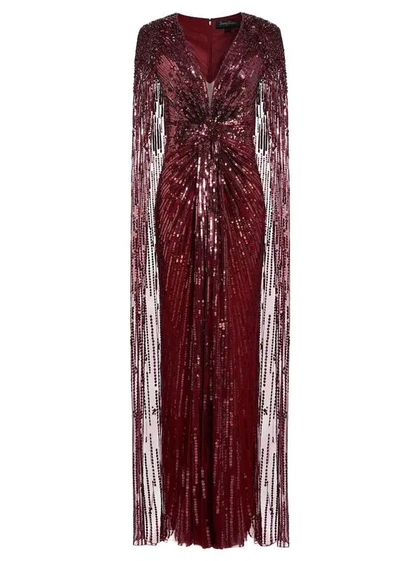Jenny Packham Sequin Embellished Gown With Cape Sleeves - Nutmeg