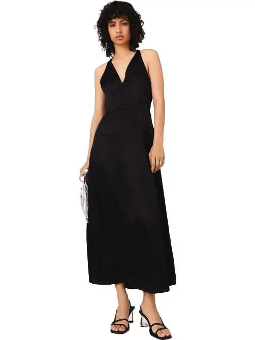 Maje Flowy Maxi Dress With Braided Back - Black