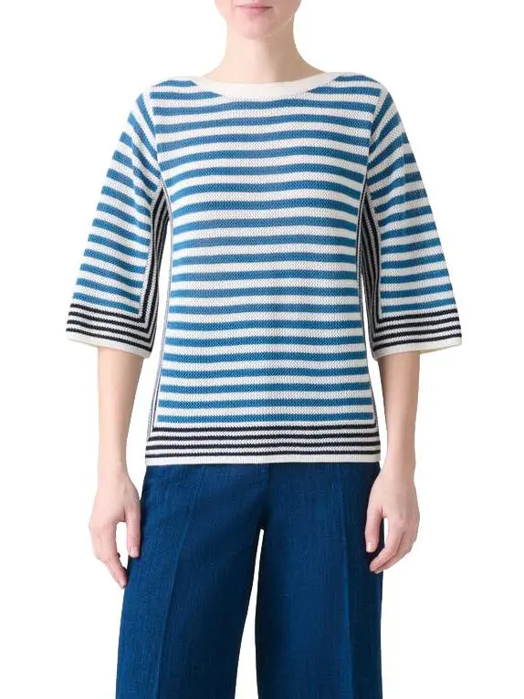 Akris Stripe Virgin Wool Sweater - Cream-medium Blue-navy