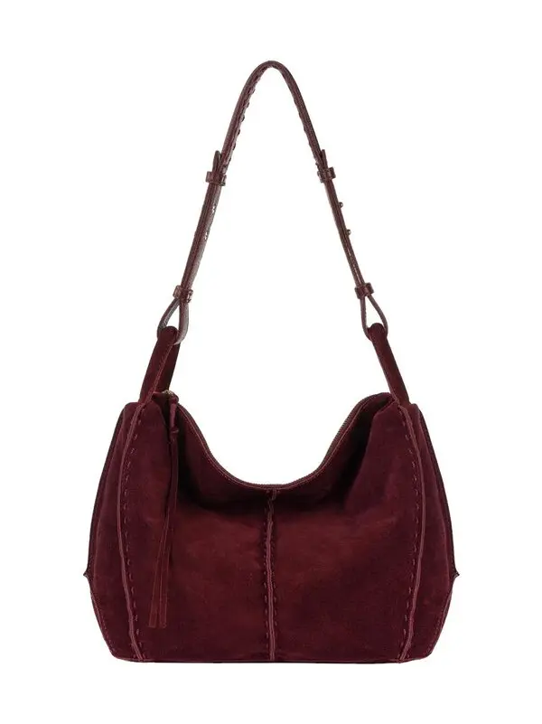 THE SAK Los Feliz Hobo Leather Bag - Black Cherry Suede