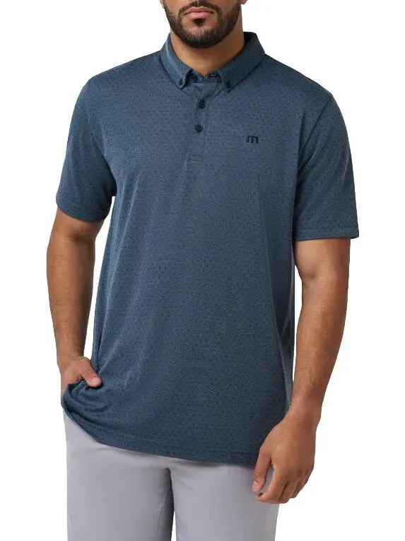 Travis Mathew Handsome Town Dot Print Piqué Button-down Polo - Total Eclipse
