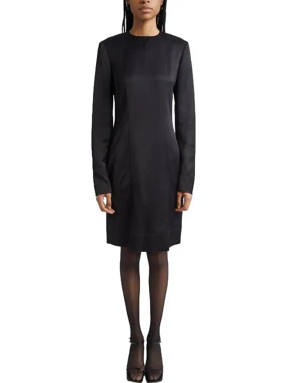 TOTÊME Long Sleeve Double Face Satin Shift Dress - Black