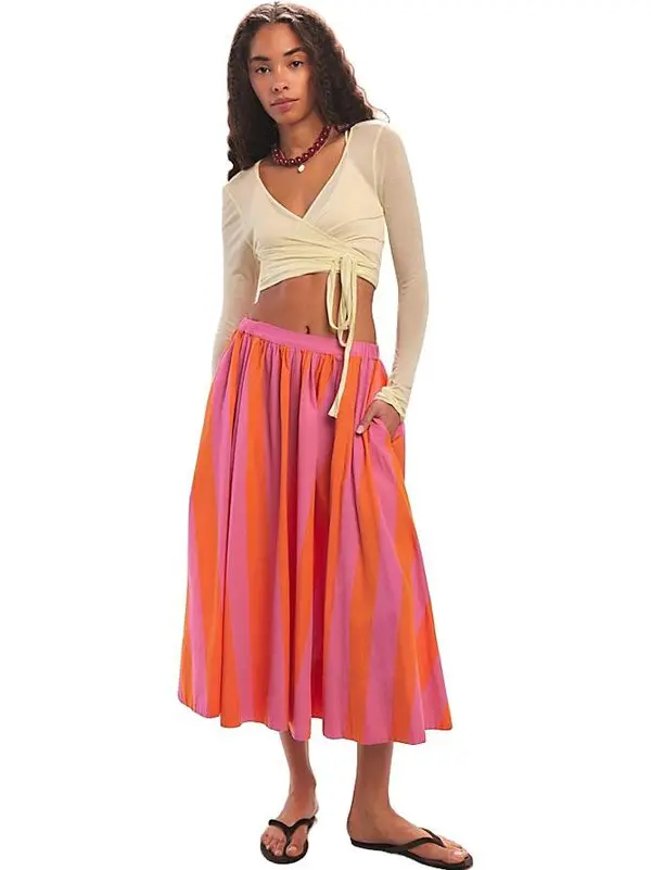 Free People Lowen Striped Midi Skirt - Pink Combo