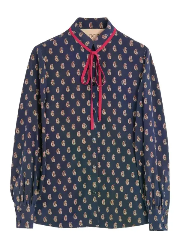 Valentino Garavani Crepe De Chine Shirt With Voyage Imaginaire Cashmere Print - Blue