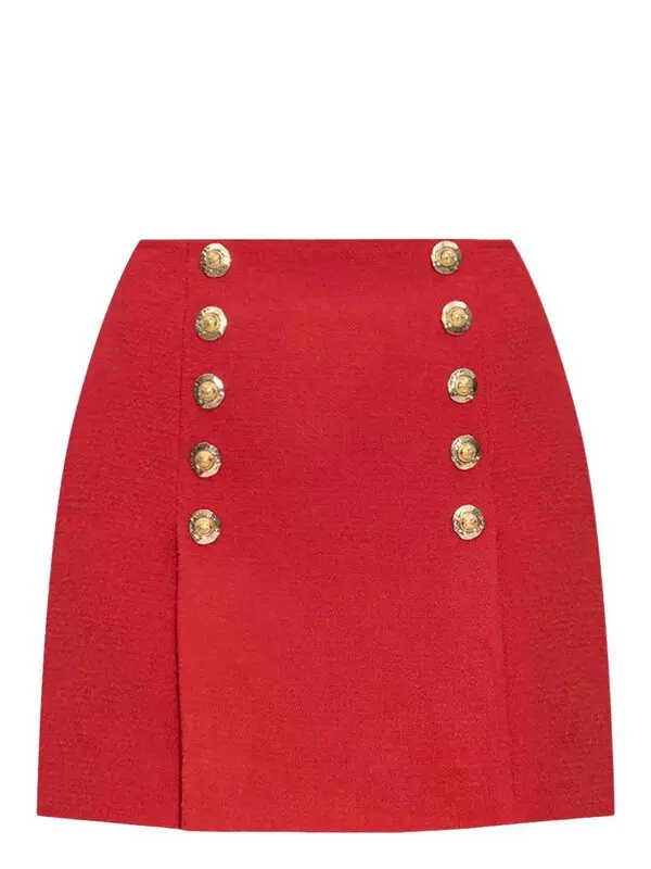 Balmain Button Detailed Virgin Wool Mini Skirt - Red