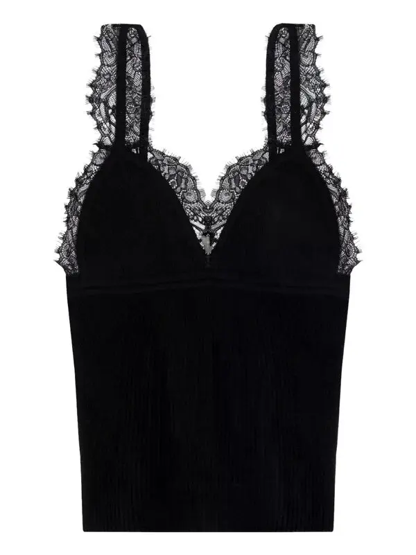 Blumarine Lace-trimmed Ribbed Top - Black