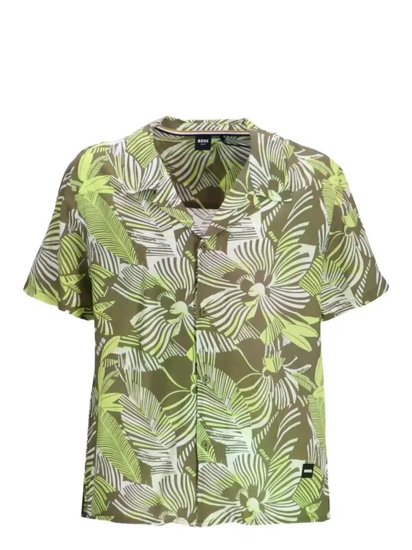 BOSS Leaf-print Short-sleeve Shirt - Green
