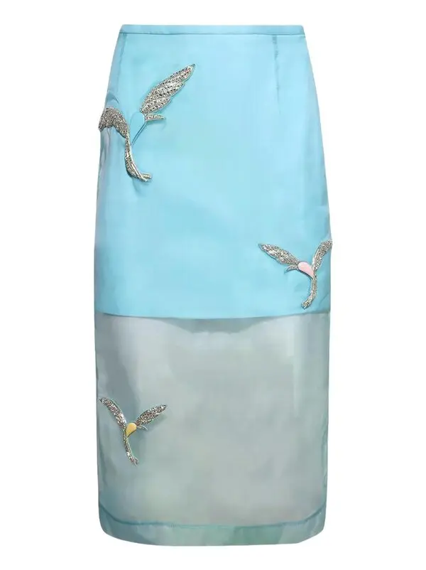 David Koma Hummingbird Embellished Organza Skirt - Blue