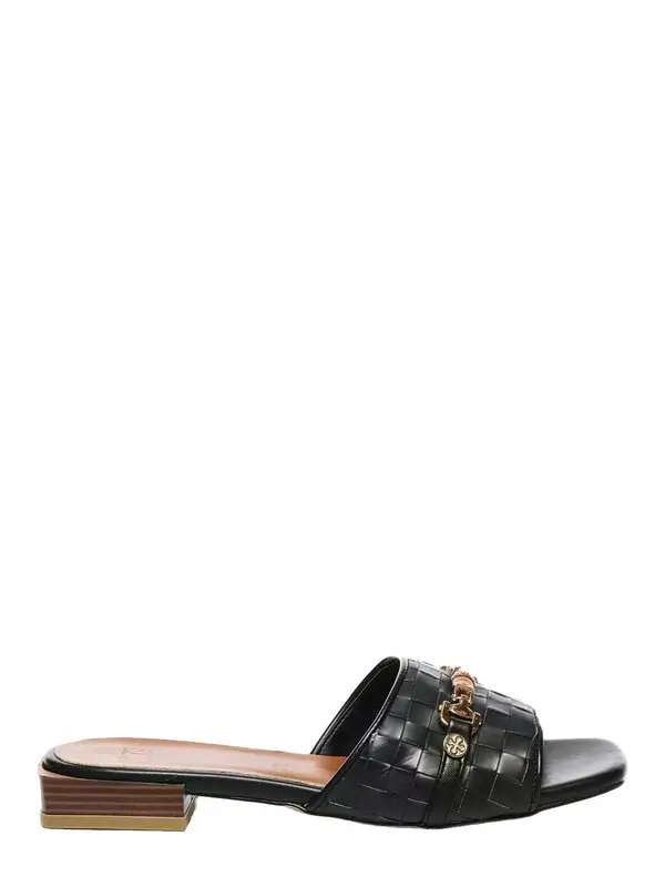 V°73 Esther Woven Leather Flat Sandals - Black