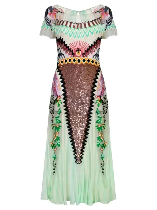 TEMPERLEY LONDON Talia Embroidered Sequin Midi Dress - Green