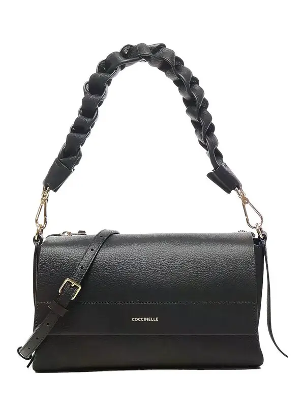 COCCINELLE Leather Shoulder Bag With Braided Handle - Black