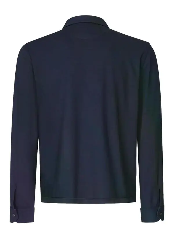 Fedeli Mother-of-pearl Button Long-sleeve Polo Shirt - Blue