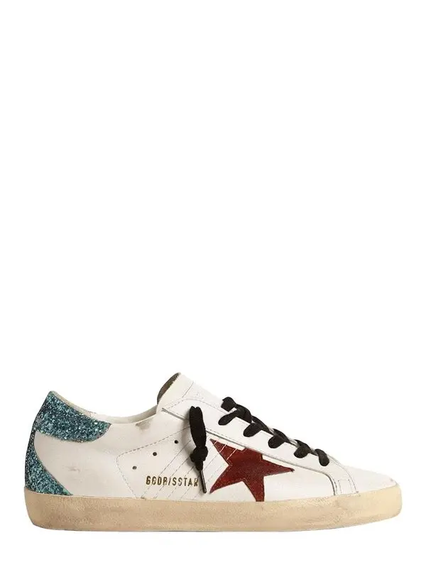 GOLDEN GOOSE Super-star Glitter Heel Sneakers - White/burgundy/light Blue